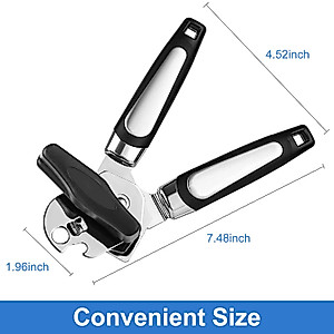 Manual Handheld Can Opener, Sharp Cutting Wheel for Smooth Edge Cut, Non-Slip Handle, Oversized Easy to Use Turn Knob, Includes Built in Bottle Opener