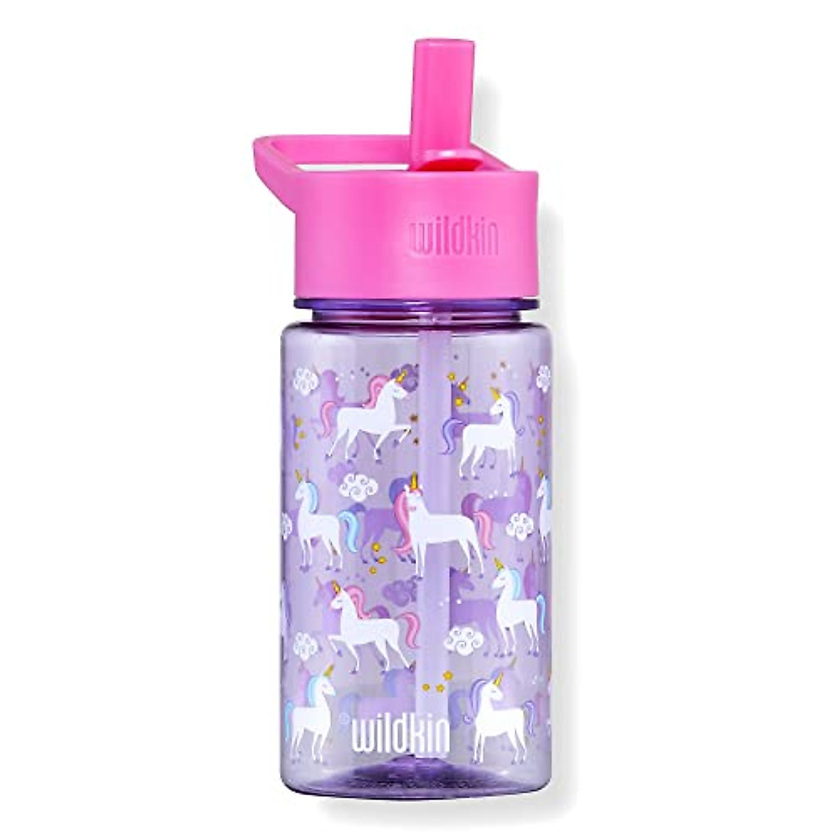 Wildkin Kids Reusable 16 Ounce Water Bottle for Boys and Girls, Perfect for Daycare, School, or Travel, Features Straw Top and Carrying Handle, Easy to Clean Water Bottles for Kids (Unicorn)