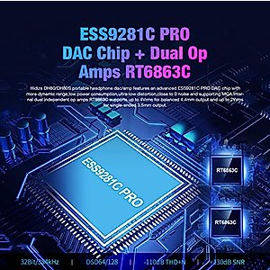 HIDIZS DH80S Portable Balanced DAC & AMP, Supports MQA Audio Technology, DSD64/128 Portable Audio Decoding Amplifier, 4.4mm/3.5mm Port Output for Windows 10/Mac OS/iPad OS/Android/iOS System (Black)