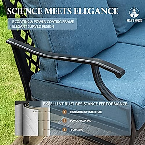 HERA'S HOUSE Patio Furniture Sofa, All-Weather Outdoor 3 Seats Couch, Outdoor Patio Couch with Deep Seating and Olefin Cushions for Lawn Garden Backyard, Navy Blue