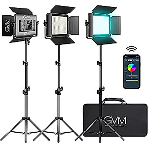 GVM RGB LED Video Light with Bluetooth Control, 880RS 60W Photography Lighting kit Dimmable LED Panel with LCD Screen, 3 Packs Studio Light for YouTube, Streaming, Gaming, 8 Applicable Scenes, CRI97