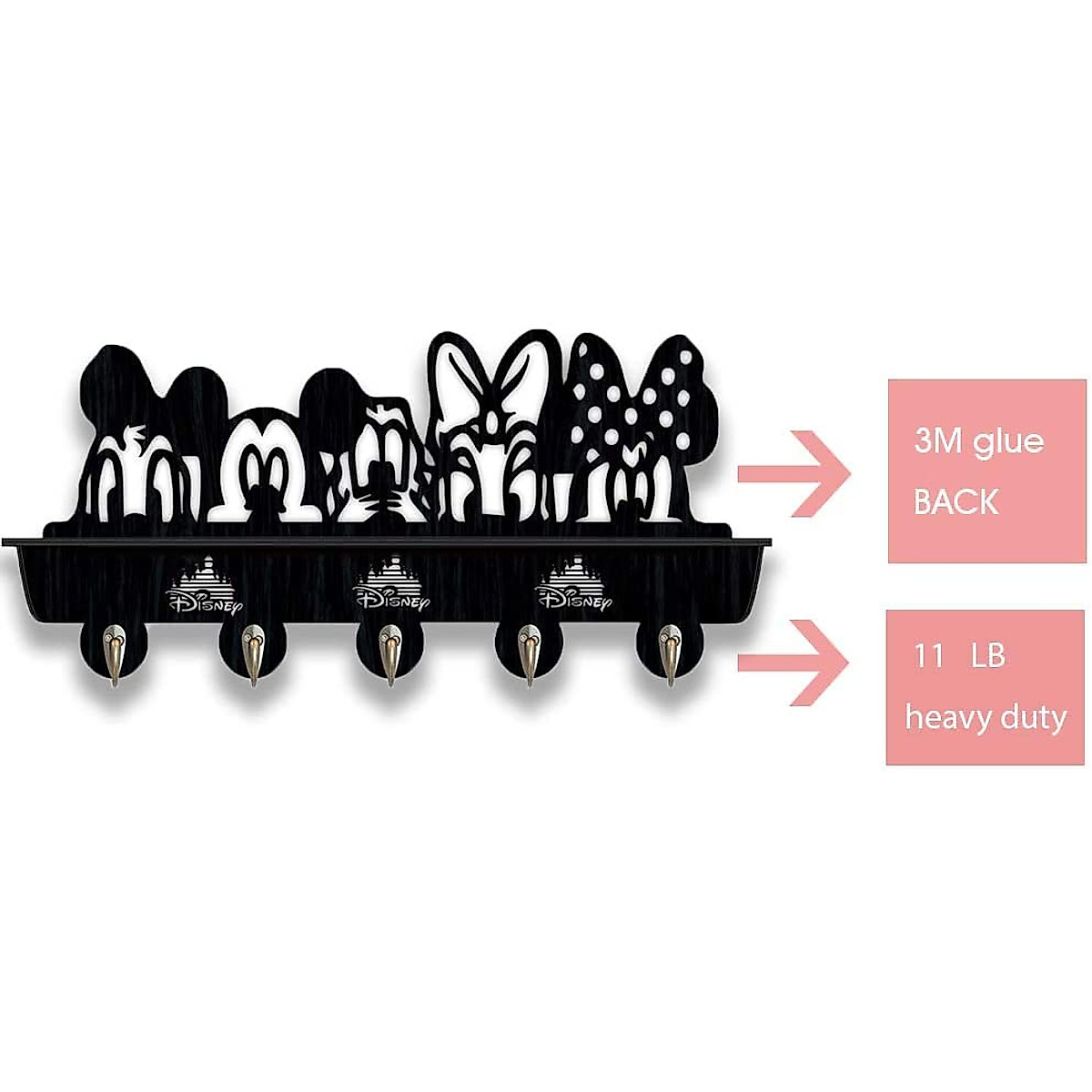 deksu Disney Cartoon Characters Animals Art Wall Mounted Decorative Coat Hooks (Mickey Mouse 5 Hooks Black) , Farmhouse Mounted Coat Rac