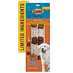 Cadet Gourmet X-Large Triple-Flavored Beef Hide Shish Kabob Dog Treats - Healthy & Natural Chicken, Liver, & Sweet Potato Dog Treats for Dogs Over 30 lbs., 10 in. (2 Count)