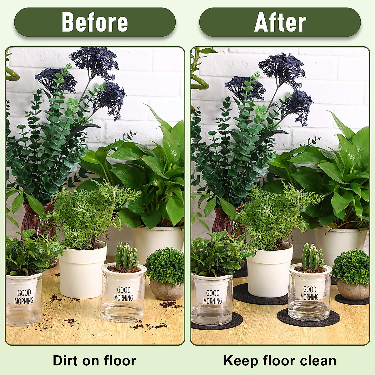 Plant Coaster Mat Reversible Round Fabric Plant Pad Mat Absorbent Waterproof Plant Tray Flower Pot Coaster Mat, 4/6/ 8/10 Inch for Indoors Outdoor Crafts Supplies (Black,16 Pieces)