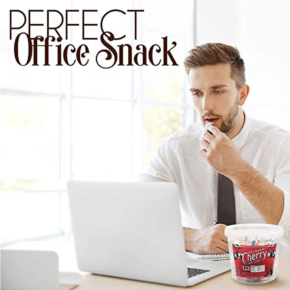 Stewart Old Fashioned Cherry Flavored Pure Sugar Candy Puff Balls - Individually Wrapped Candy Snack, Fat-Free, Cholesterol-Free, Gluten-Free, Made in the USA - 27oz Tub