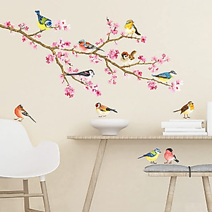 DECOWALL DS-8039 Cherry Blossom & Garden Birds Kids Wall Stickers Wall Decals Peel and Stick Removable Wall Stickers for Kids Nursery Bedroom Living Room (Small) d?cor