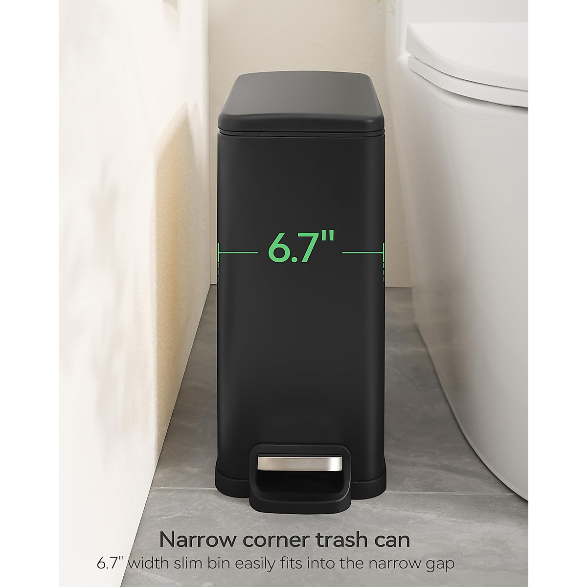 Nunsino Small Bathroom Trash Can with 15 Garbage Bags,2.6 Gallon Stainless Steel Garbage Can with Lid Soft Close,Small Trash Bin for Bathroom,Kitchen,Home Office,Black