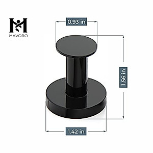 Mavoro Strong Magnetic Hooks for Hanging Coats and Bags. Set of 4 Black Magnet Hooks Heavy Duty Magnets, Neodymium 52 Rare Earth Magnets. Push Pin Style Magnet Hook for Refrigerator, Locker etc