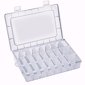 goldblue 24 Grids Clear Plastic Organizer Box,Compartment Clear Plastic Organizer Strap Adjustable Can Be Used for Dividers, Crafts, Jewelry, Buttons, Fishing Tackle Accessories, Small Parts