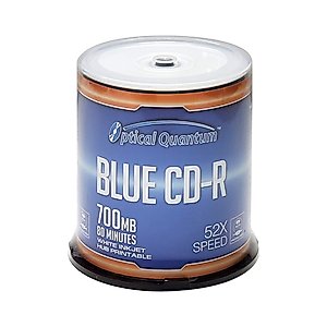 Optical Quantum Blue AZO CD-R 700MB 52X White Inkjet Hub Printable Blank Recordable Media Discs – 100pk Spindle for Music, Data, and Photo Storage