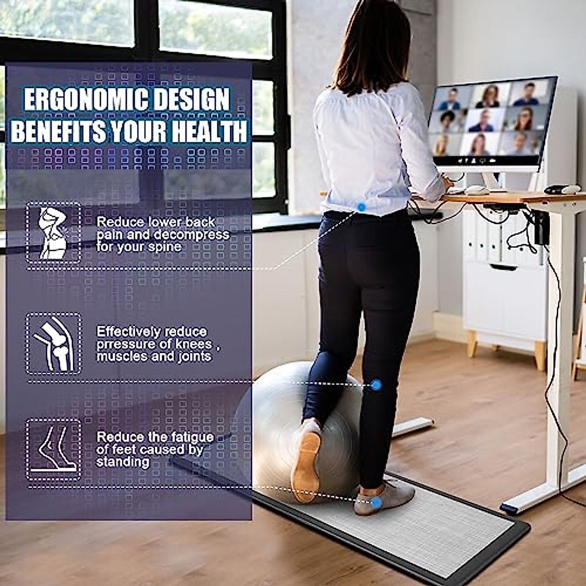 WEZVIX Anti Fatigue Kitchen Mat [2 PCS], Cushioned Non-Skid, Waterproof Floor Mat, Ergonomic Comfort Foam Standing Rugs for Floor, Kitchen, Office, Sink, Laundry - Black and Grey