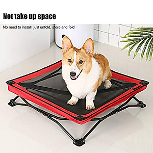 L-ELEGANT Foldable Raised Pet Bed,Portable Elevated Dog Bed with No-Slip Feet,Breathable Sturdy Pet Cot Mesh Fabric for Indoor Or Outdoor Use-Red 62x62x15cm
