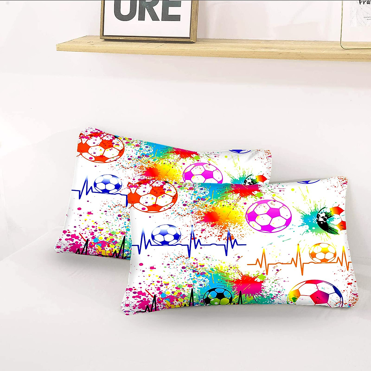 Brloote Soccer Ball Bedding Set with Matching Pillowcases Twin Size Football Sport Theme Comforter Cover for Boys Girls Kids Teens 68"X86"