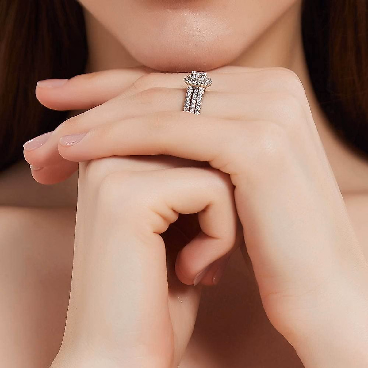 BERRICLE Sterling Silver Halo Wedding Engagement Rings Round Cubic Zirconia CZ Insert Ring Set for Women, Rhodium Plated Size 8