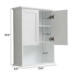 OONNEE White Bathroom Cabinet Wall Mounted Wooden Medicine Cabinets Above Toilet, Over Toilet Storage Cabinet, 23x29 Inch Hanging Bathroom Wall Cabinet with 2 Doors & Adjustable Shelf, Soft Hinge