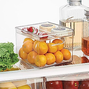 iDesign InterDesign Kitchen Bin with Removable Divided Tray for Food Storage-Clear Fridge Binz 2 Piece, 8 x 8 x 6, Small