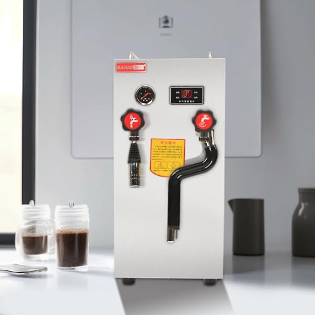 OUGWFYANG Commercial Electric Milk Frother,8L/ 2.1Gal Full-Automatic Steam Boiling Water Frothing Machine with LED Display, Milk Foam Maker for Espresso Coffee Tea Dessert Shop Hotel 2500W 110V