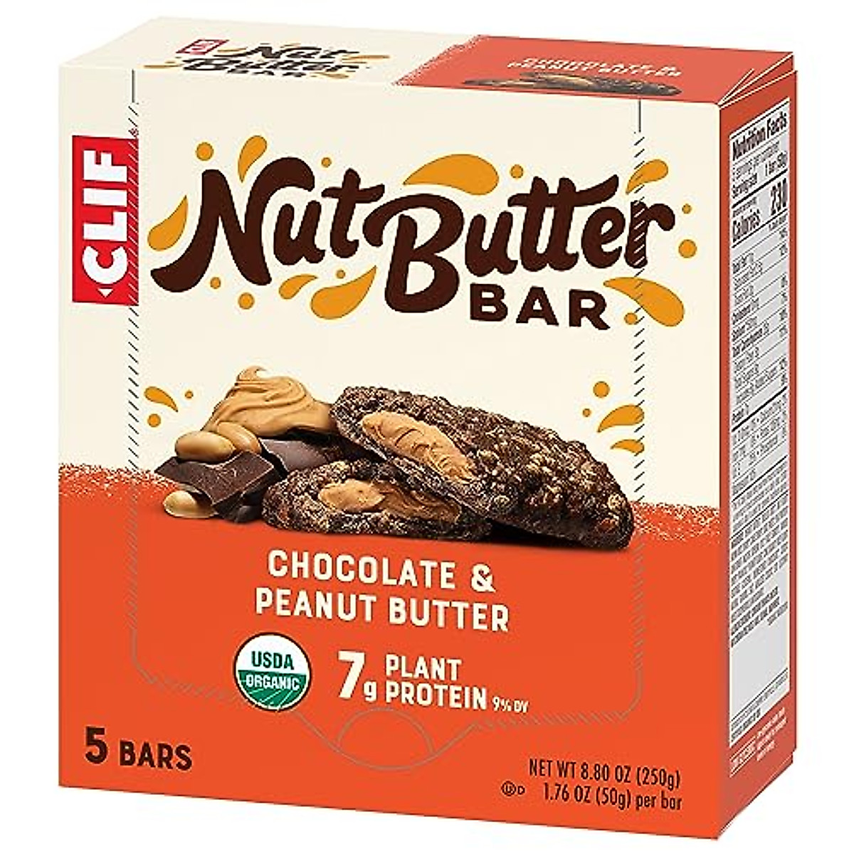 CLIF Nut Butter Bar - Chocolate Peanut Butter - Filled Energy Bars - Non-GMO - USDA Organic - Plant-Based - Low Glycemic - 1.76 oz. (5 Pack)