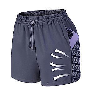 COMFY ONE Womens Active Shorts,Running Shorts for Women with Liner Athletic Short with 2 Pockets School Sport Yoga Golf Summer Beach Dark Gray Medium