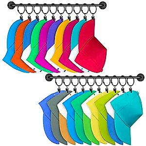 QYINXIU Hat Rack for Wall Baseball Cap，Hat Holder for Wall，Hat Organizer Storage Rack with 20 Removable Metal Clips for Closet Door Bedroom Entrance Laundry, Set of 2, Black