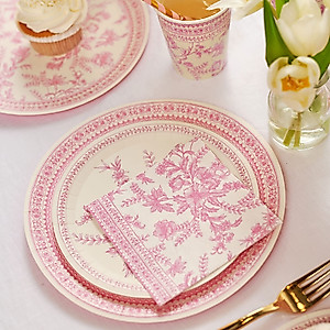 Coterie Pink Toile Dinner Napkins (Set of 25) | Cute Napkins with Pink and White Toile, Party Napkins For Bridal and Baby Shower, Tea Party, Garden Party, Birthday Party | 6.5" Napkins Disposable