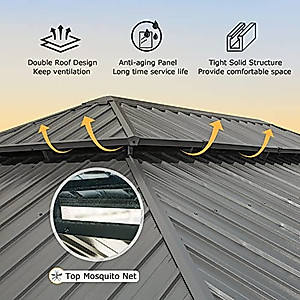 Domi Outdoor Living 12’ X 20’ Hardtop Gazebo Canopy with Netting & Curtains, Outdoor Aluminum Gazebo with Galvanized Steel Double Roof for Patio Lawn and Garden, Gray