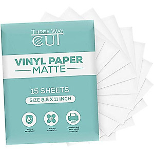 Printable Vinyl Sticker Paper Matte for Inkjet & Laser Printer 15 Sheets White, Decal Paper Tear & Scratch Resistant Quick Ink Dry, Cricut Sticker Paper for Making Labels and Crafts