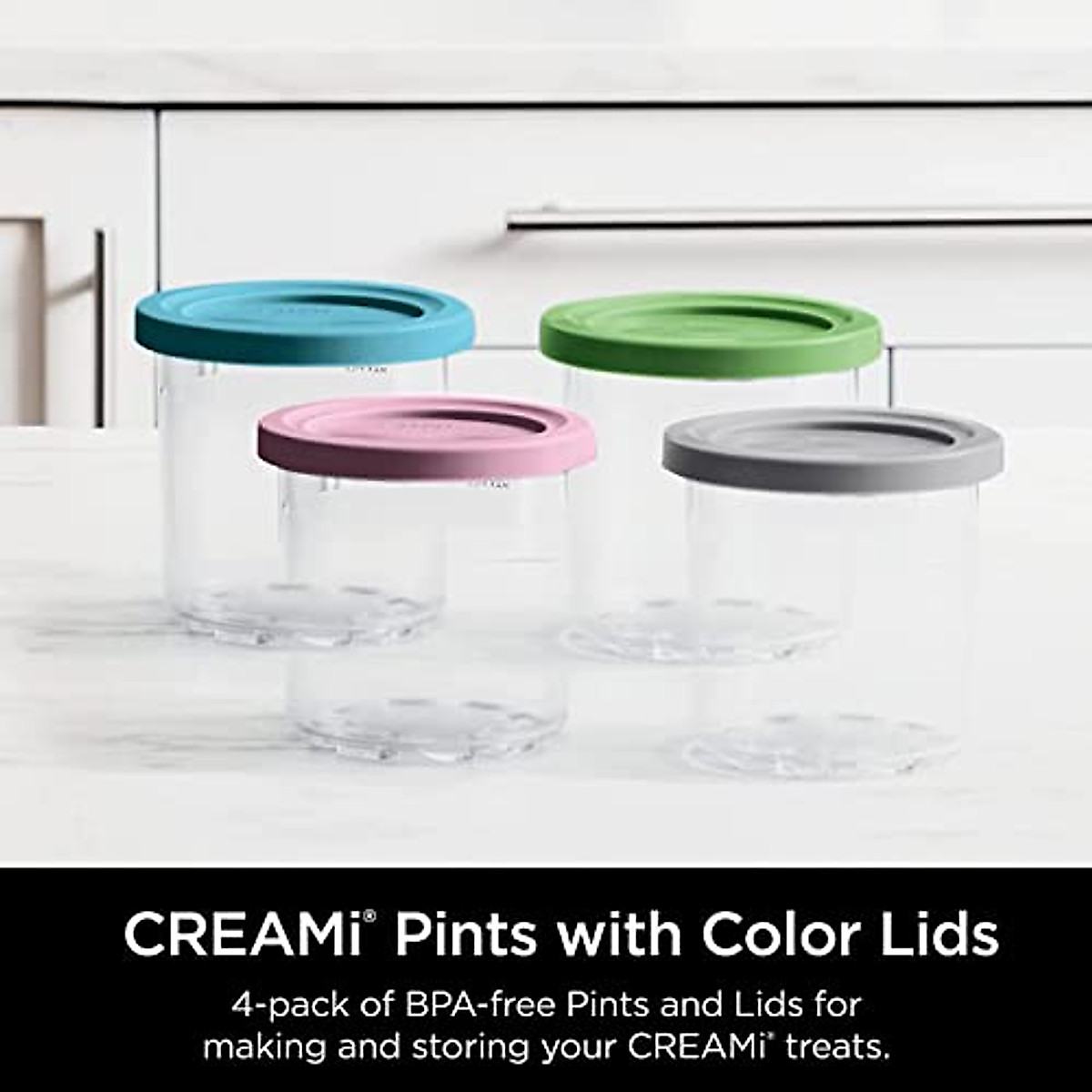 4 Packs Ice Cream Containers compatible for Ninja Creami Ice Cream Makers NC301, NC300, NC299AMZ, CN305A, CN301CO Series, Creami Pint Containers, Reusable Ice Cream Tubs with Lids, Dishwasher Safe