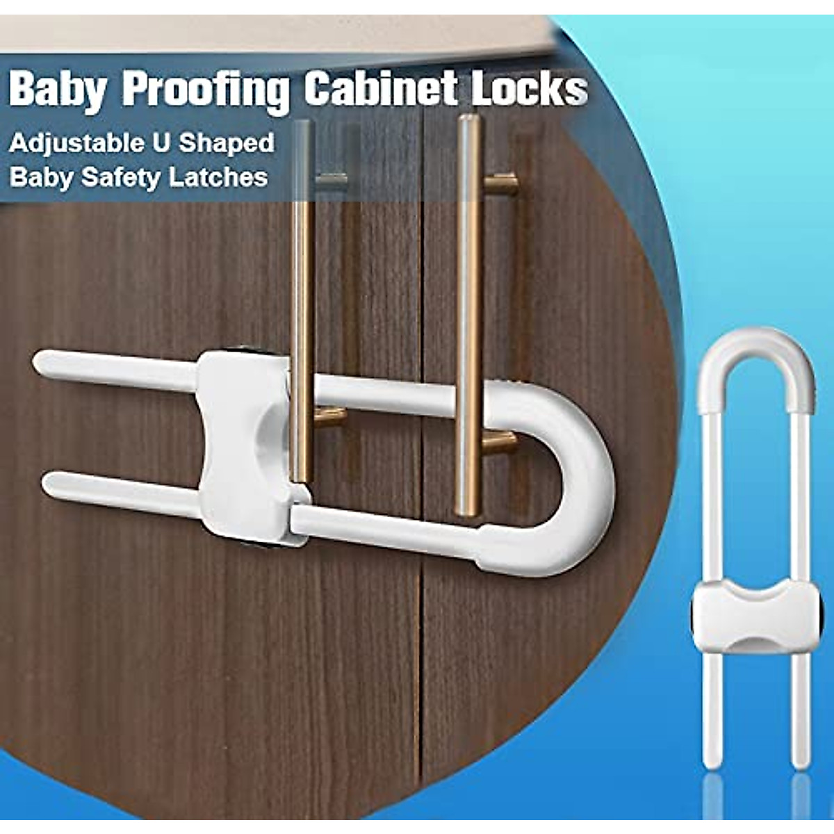 Child Adjustable Strap Lock, Sliding U Shaped Baby Safety Latch for Drawers, Cabinets, Oven, Toilet Seat, No Tool, No Drilling Needed, Super Strong 3M Adhesive