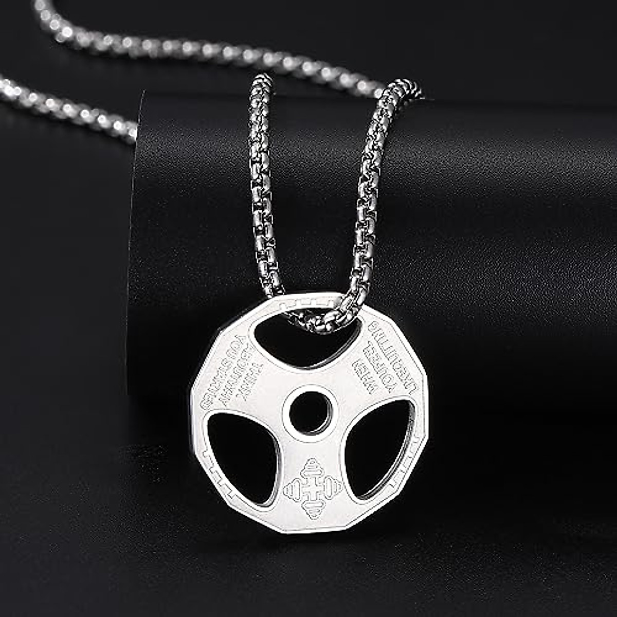 AILUOR Men Women's Dumbbell Pendant Necklace Stainless Steel Couples Barbell Pendant Fitness Gym Sports Dumbbell Weight Lifters Barbell Chain Jewelry (Silver-R)
