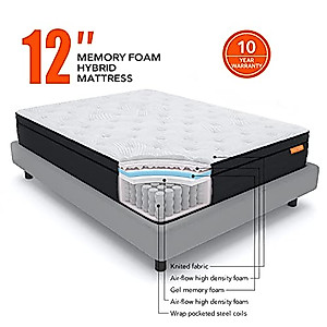 Sweetnight Queen Mattress in a Box - 12 Inch Plush Pillow Top Hybrid Mattress, Gel Memory Foam for Sleep Cool, Motion Isolating Individually Wrapped Coils, Queen Size, Twilight