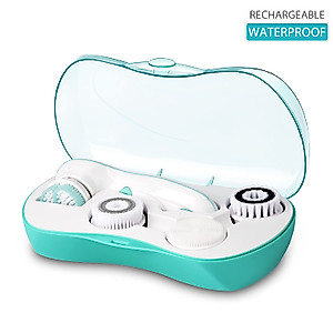 Rechargeable Facial Cleansing Spin Brush Set with 4 Exfoliation Brush Heads - Waterproof Face Spa System by CNAIER - Face Brushes for Cleansing and Exfoliating