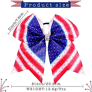 OAOLEER 6 Count USA Cheer Hair Bows, 8In Grosgrain Ribbon Boutique Large Cheerleader Bows with Elastic Tie Band for Competition, Independence Day, Girls, Teens, Kids, Blue / Red / White