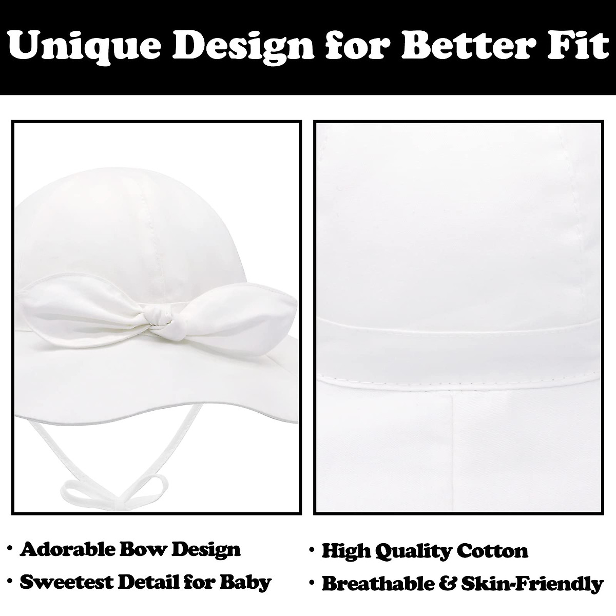 Sarfel Baby Girl Sun Hat Summer Baby Hats UPF 50+Toddler Sun Hat Infant with Wide Brim Bucket Hat White 46cm/0-6 Months