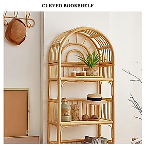EESHHA Bookcase 4-Tier Arched Bookshelf, Rattan Tall Open Bookcase Storage Shelves, Wood Metal Freestanding Display Rack, Home Decor for Bedroom, Living Room