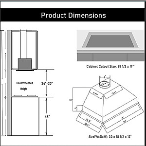 MCBON Range Hood Insert 30 Inch, 900 CFM Insert Range Hood, Touch Control Range Hood Insert, Remote & Gesture Sensing Vent Hood Insert, 4-Speed Hood Range Insert, Stainless Steel Range Hood, AE88-30