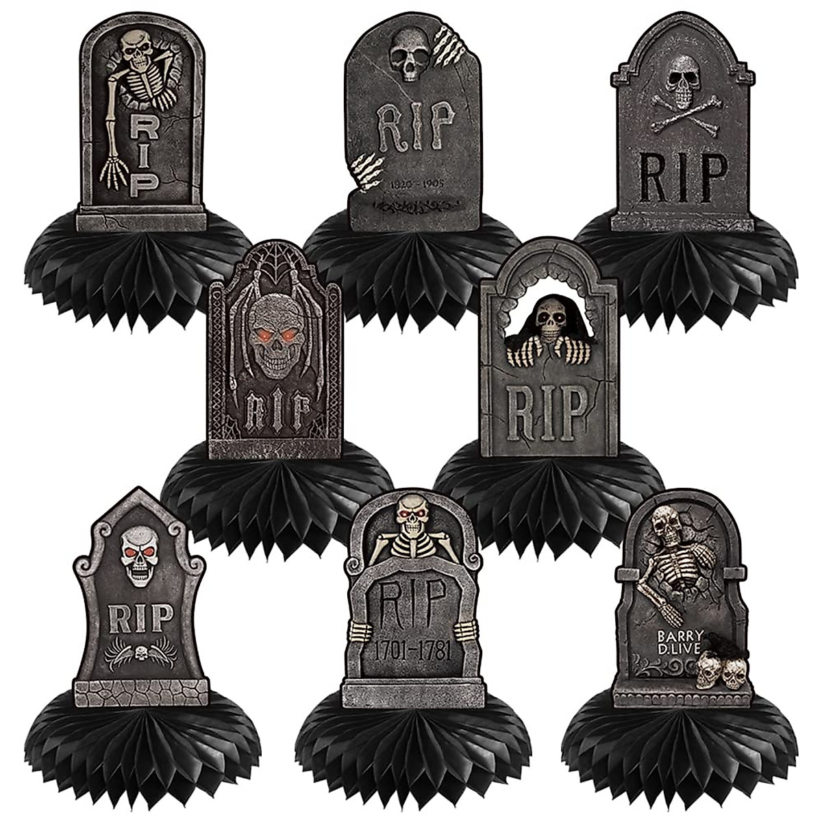 8pcs Halloween Tombstone Centerpiece Decorations Rip to My 20s bachelorette Honeycomb Centerpieces Funeral for My Youth 30th Birthday Skull Gothic Party Supplies