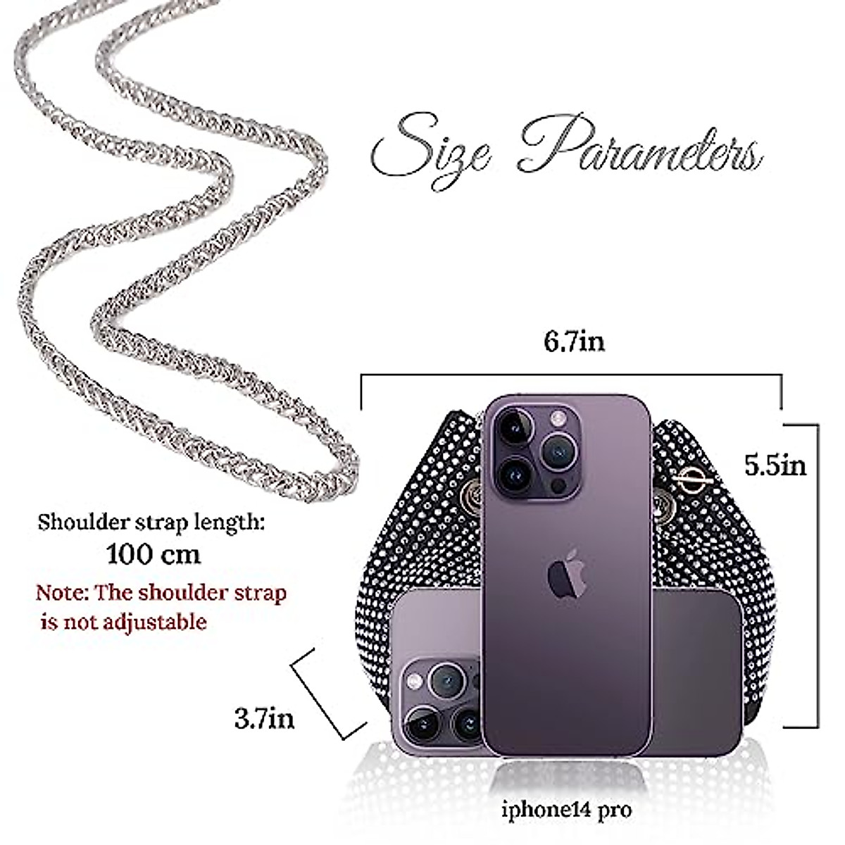 Jugbey Sparkly Rhinestone Clutch Purse Elegant Evening Bag for Women Bling Clutch Crossbody Bag for Wedding, Party, Cocktail (Silver-Small)