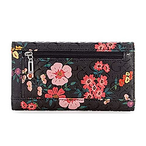 GUESS Women's Logo Embossed Pink Purple Floral Print Slim Wallet Clutch Bag