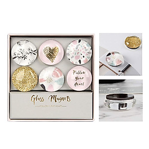 Buqoo Strong Magnets for Refrigerator Round Glass Megnetic Stickers with Inspirational Quotes 6-Count Cute Decorative Magnets for Whiteboard (Light Pink)