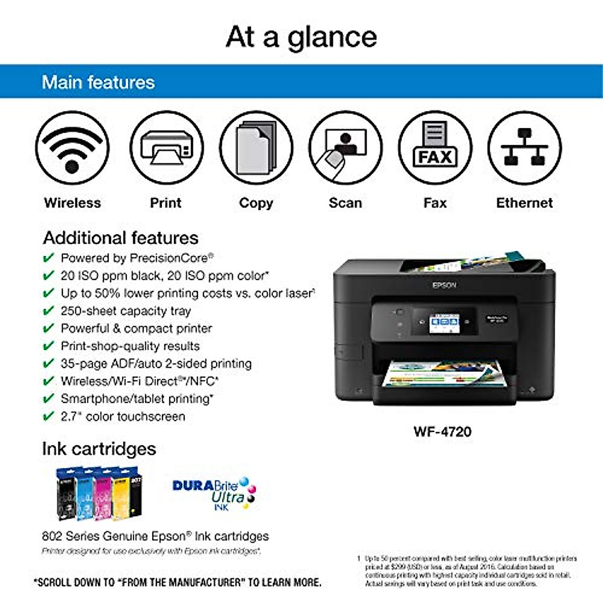 Epson WorkForce Pro WF-4720 Wireless All-in-One Color Inkjet Printer, Copier, Scanner with Wi-Fi Direct, Amazon Dash Replenishment Ready