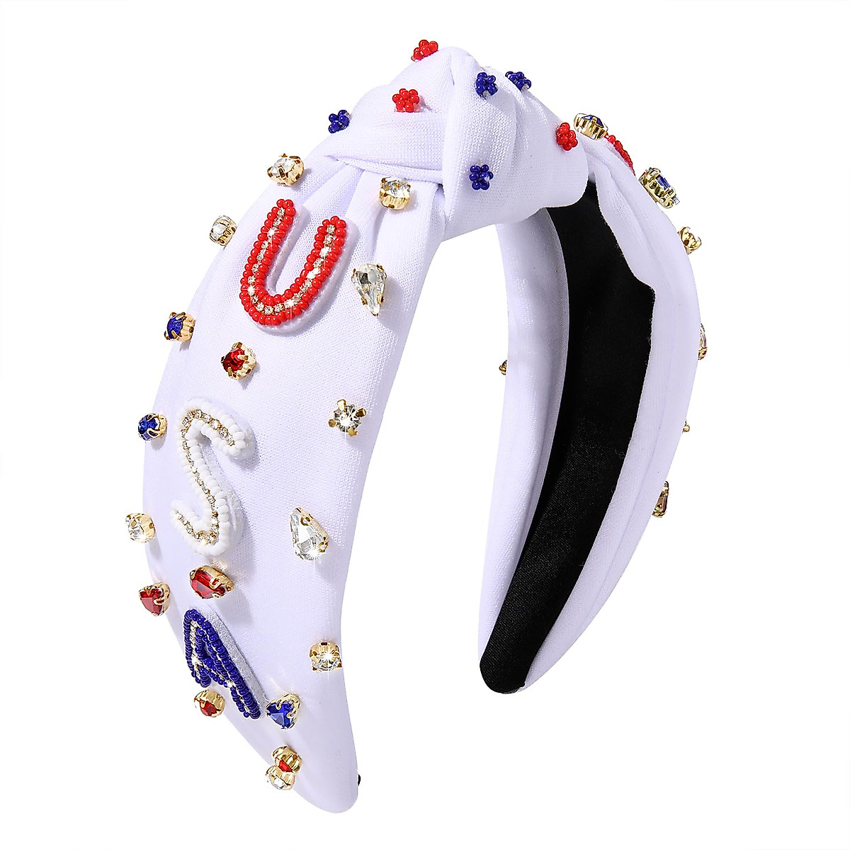 MOLOCH American Flag Headband 4th of July Headband Red White Blue USA Stripe Knotted Headband for Women Rhinestone Crystal Patriotic Hairband Party Hair Accessory