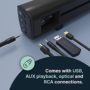 Majority Bluetooth Soundbar with Subwoofer | 100 Watts Sound bar for TV | 2.1 Stereo TV Sound Bar with Optical, RCA, USB, and AUX Playback | TV Speaker Bowfell Plus Sound Bar with Subwoofer