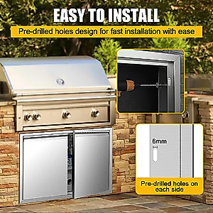 KODOM Outdoor Kitchen Doors - 31W x 24H Inch Double BBQ Access Doors, 304 Stainless Steel for Outdoor Kitchen Cabinet Grill Station or BBQ Island