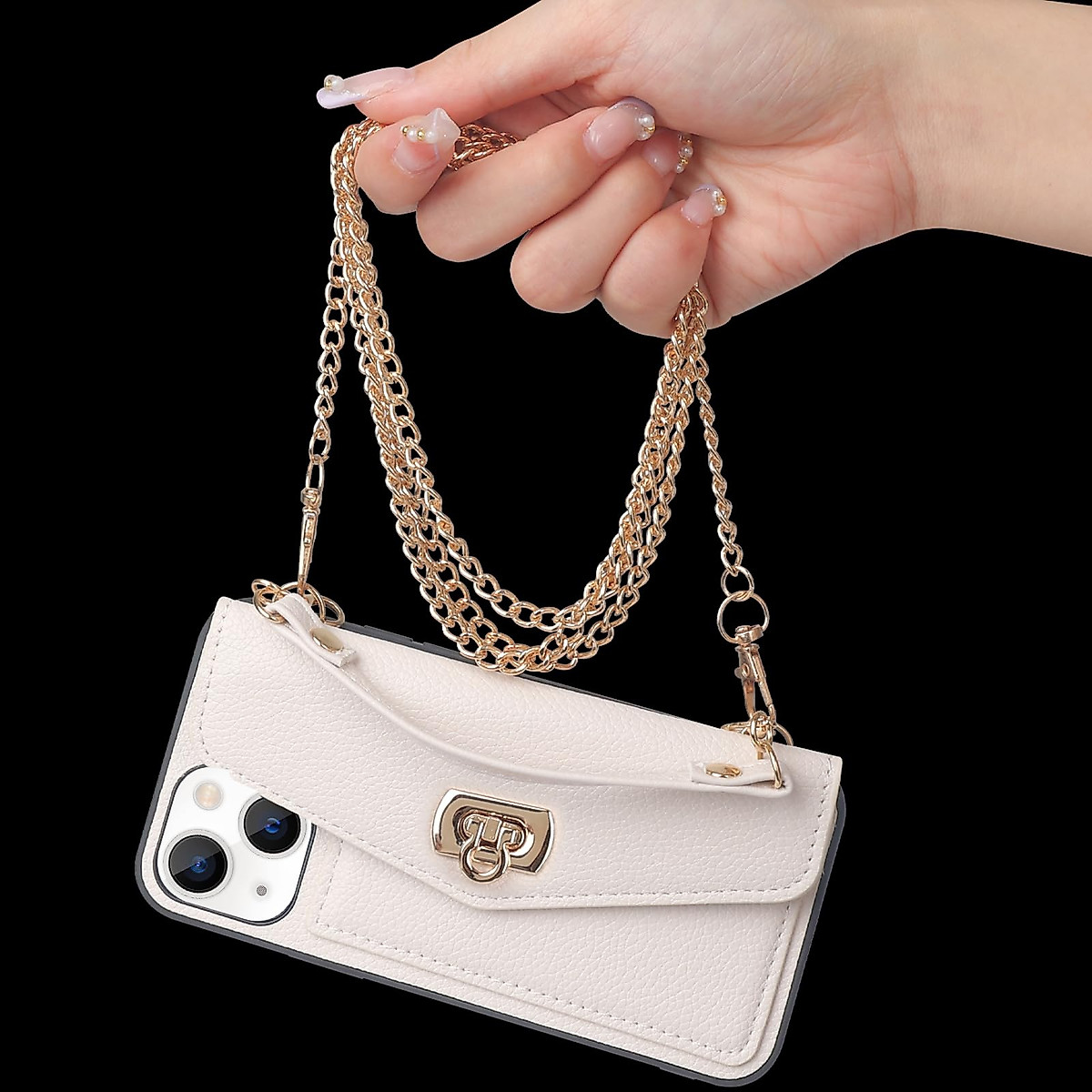 LUVI Compatible with iPhone 13 Case with Card Holder Wallet for Women with Crossbody Neck Strap Lanyard Purse Handbag Shoulder Strap PU Leather Luxury Fashion 3D Crocodile Snake Skin Case White