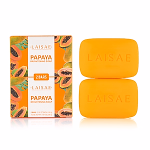 LAISAE Papaya Brightening Soap, Glowing Skin & Hydrating Face Moisturizer with Niacinamide, Shea Butter and Aloe Vera, Even Skin Tone Body Cleansing Bar - Sensitive Skin Soap, Vegan, 3.52 oz (2 Bars)