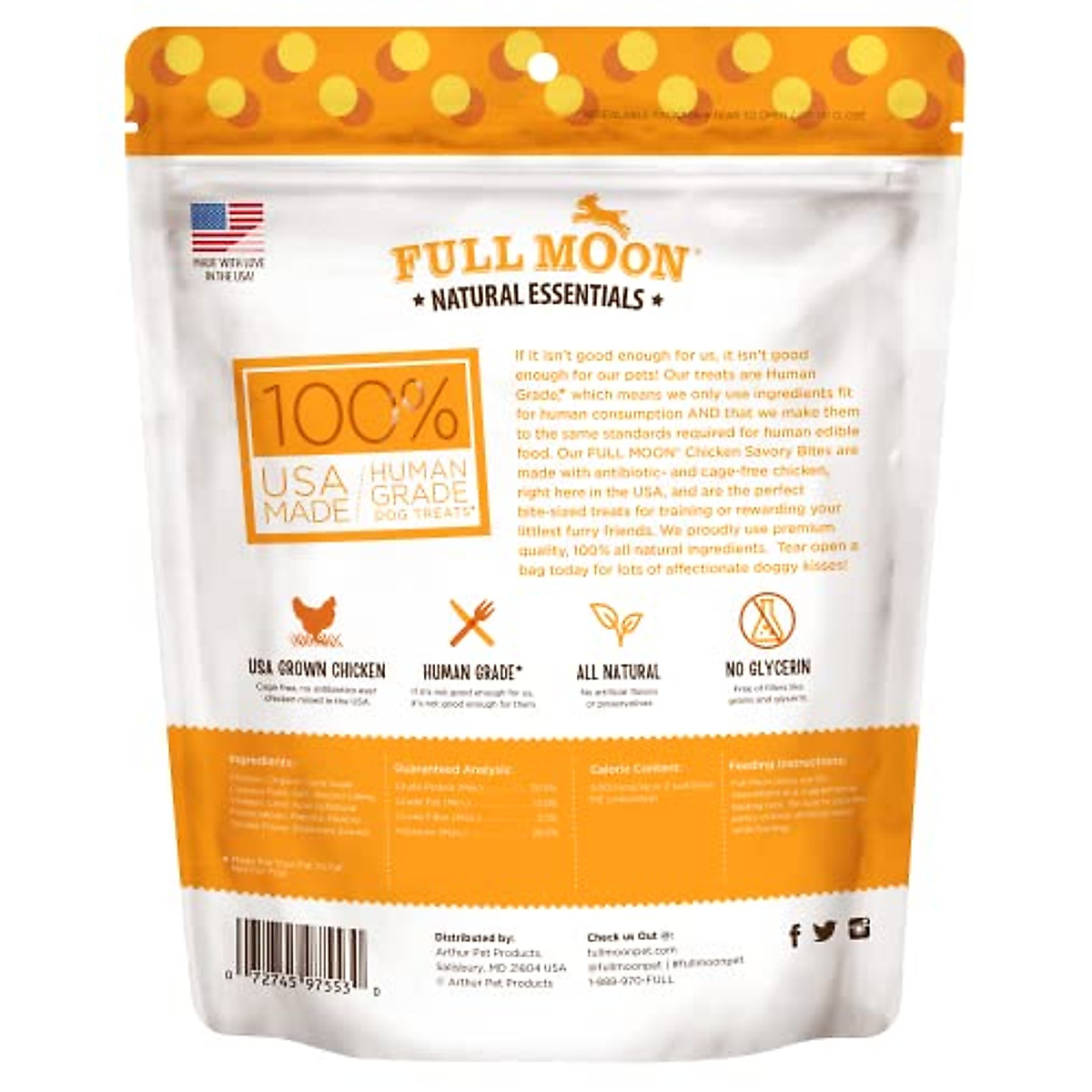 Full Moon All Natural Human Grade Dog Treats, Essential Chicken Savory Bites, 16 Ounce