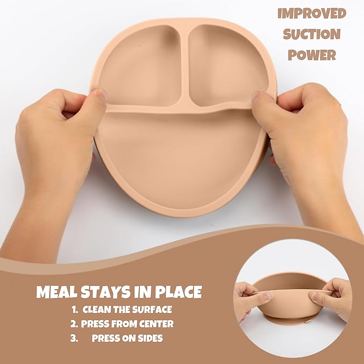 SILICONE FEEDING SET FOR BABY - BABY LED WEANING SUPPLIES - SILICONE BOWLS BABY - BABY'S PLATE-SELF FEEDING SPOONS FOR BABYS-TODDLER FORK-BABY PLATES WITH SUCTION-SUCTION BOWL AND PLATE-BABY FEEDING