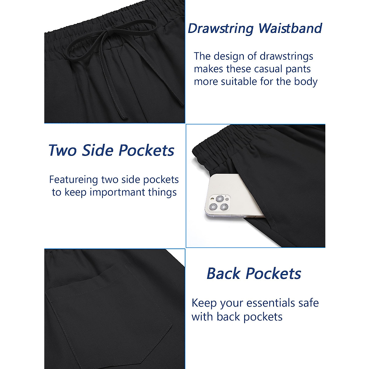 COOFANDY Mens Linen Pants Casual Drawstring Trousers Lightweight Yoga Beach Hippie Summer Pants Black