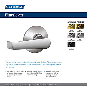 Schlage F170 ELA 626 Elan Door Lever, One Sided Non-Turning Dummy Door Handle, Satin Chrome